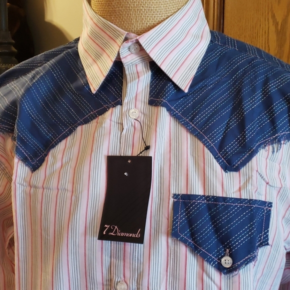 7 Diamonds | Shirts | 7 Diamonds Pink Blue Western Cut Shirt Nwt | Poshmark